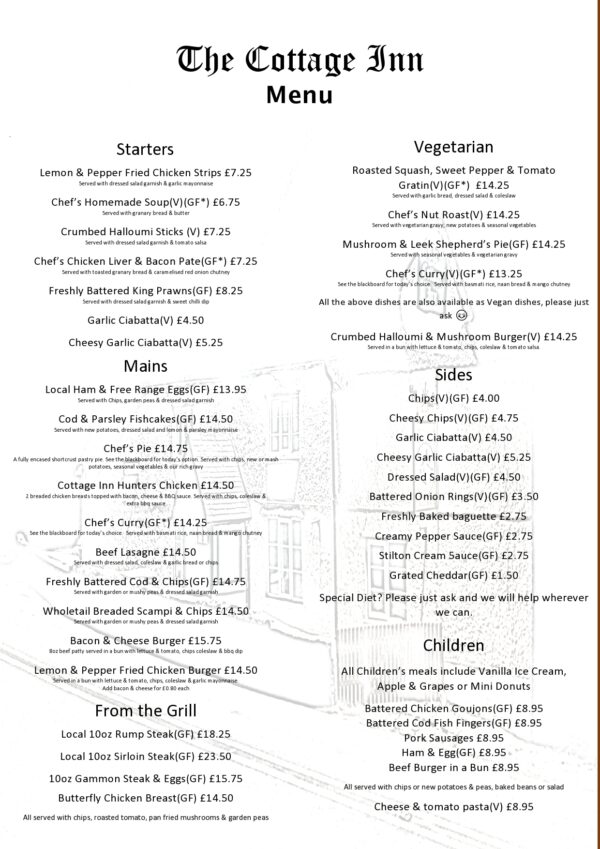 Menus - The Cottage Inn