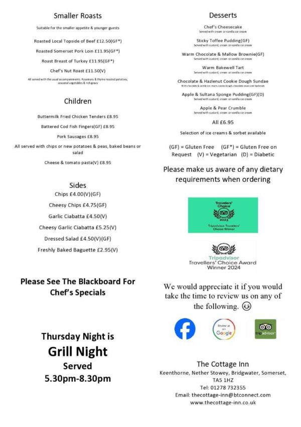 Menus - The Cottage Inn