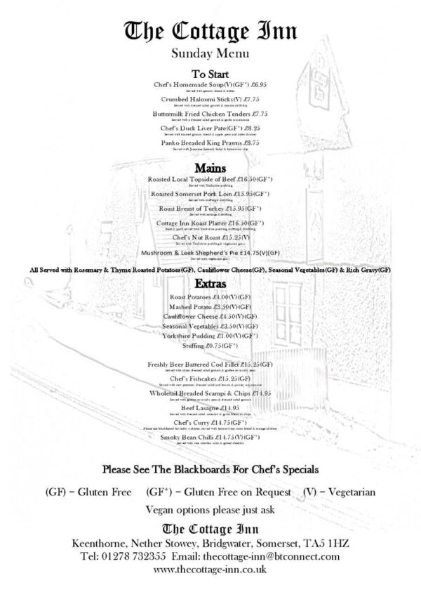 Menus - The Cottage Inn