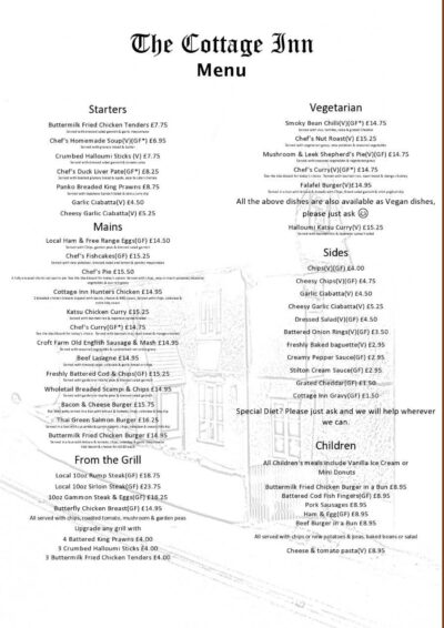 Menus - The Cottage Inn