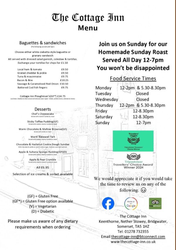 Menus - The Cottage Inn