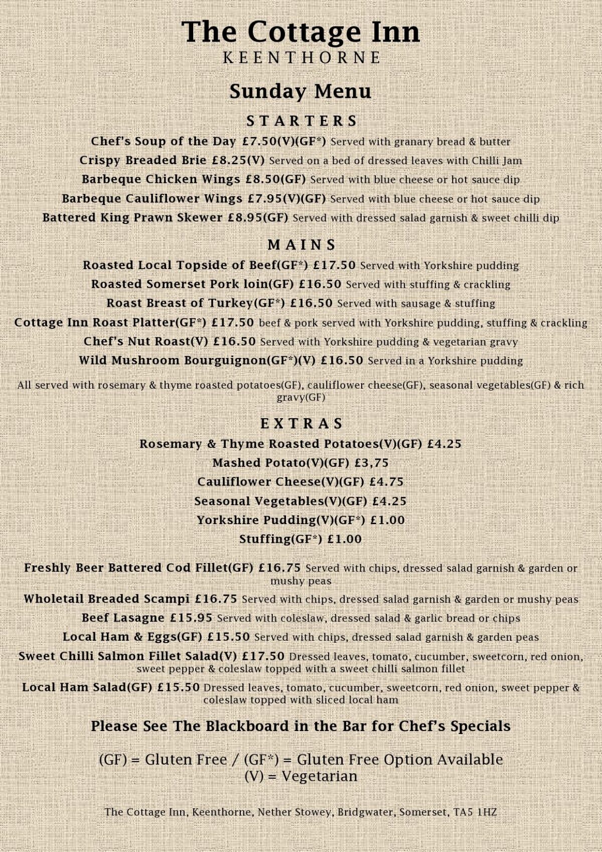 Menus - The Cottage Inn