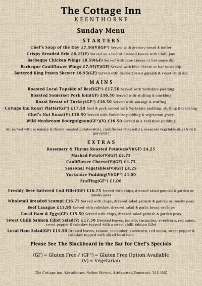 Menus - The Cottage Inn
