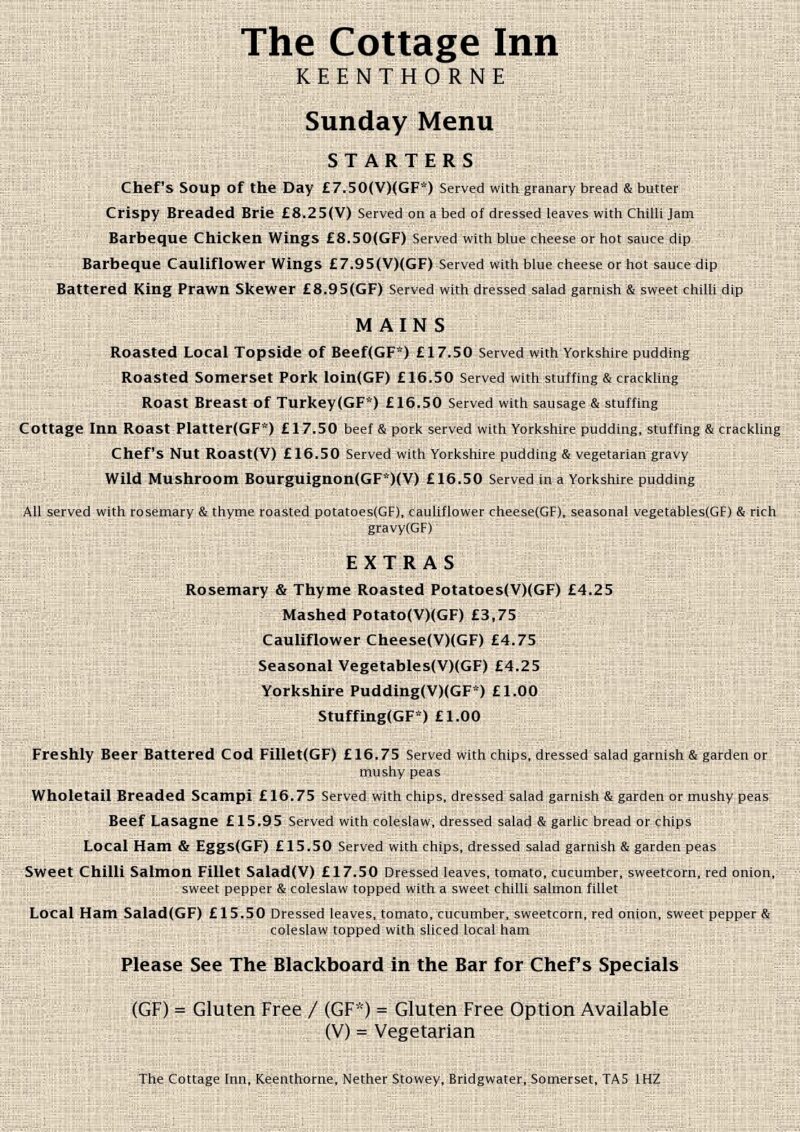 Menus - The Cottage Inn