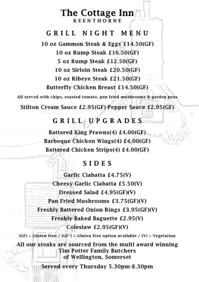 Menus - The Cottage Inn