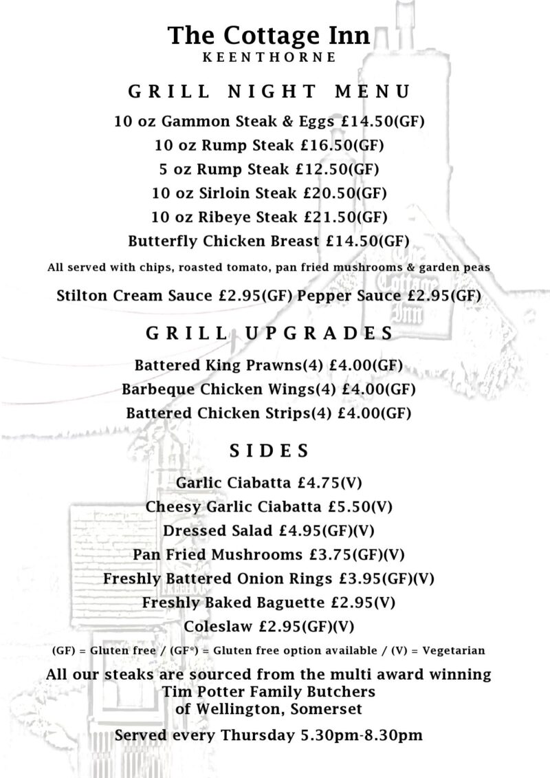 Menus - The Cottage Inn