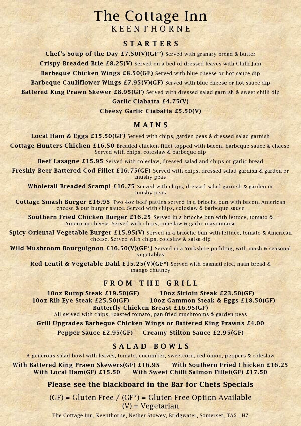 Menus - The Cottage Inn