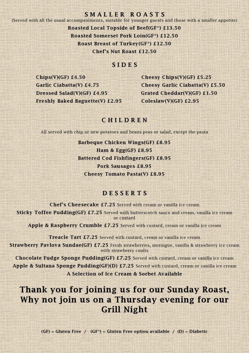 Menus - The Cottage Inn