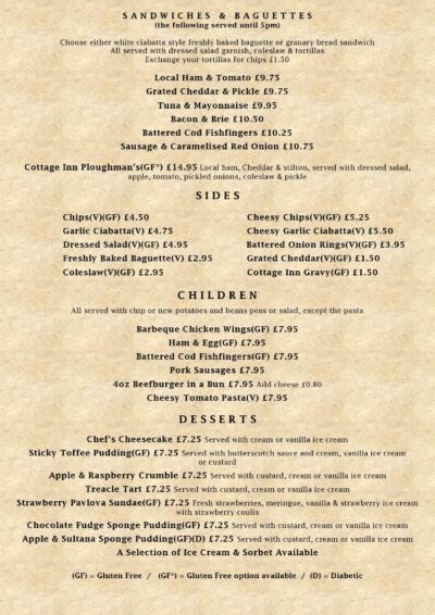 Menus - The Cottage Inn
