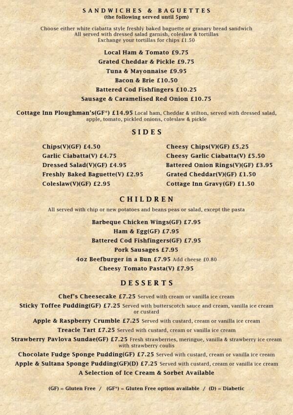 Menus - The Cottage Inn