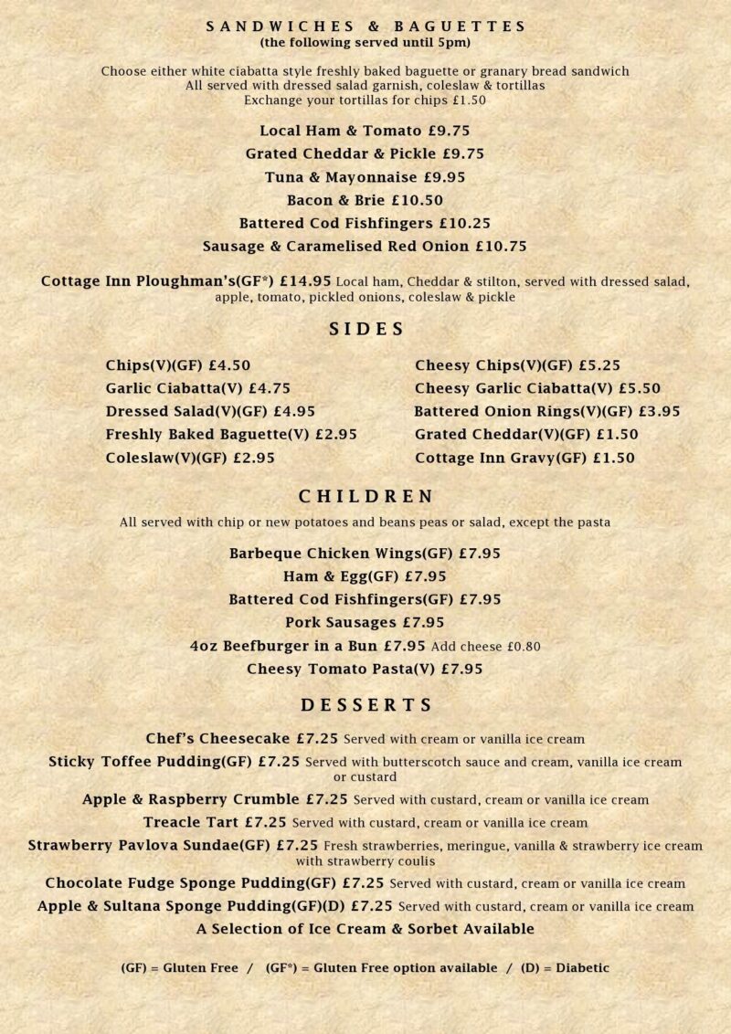 Menus - The Cottage Inn