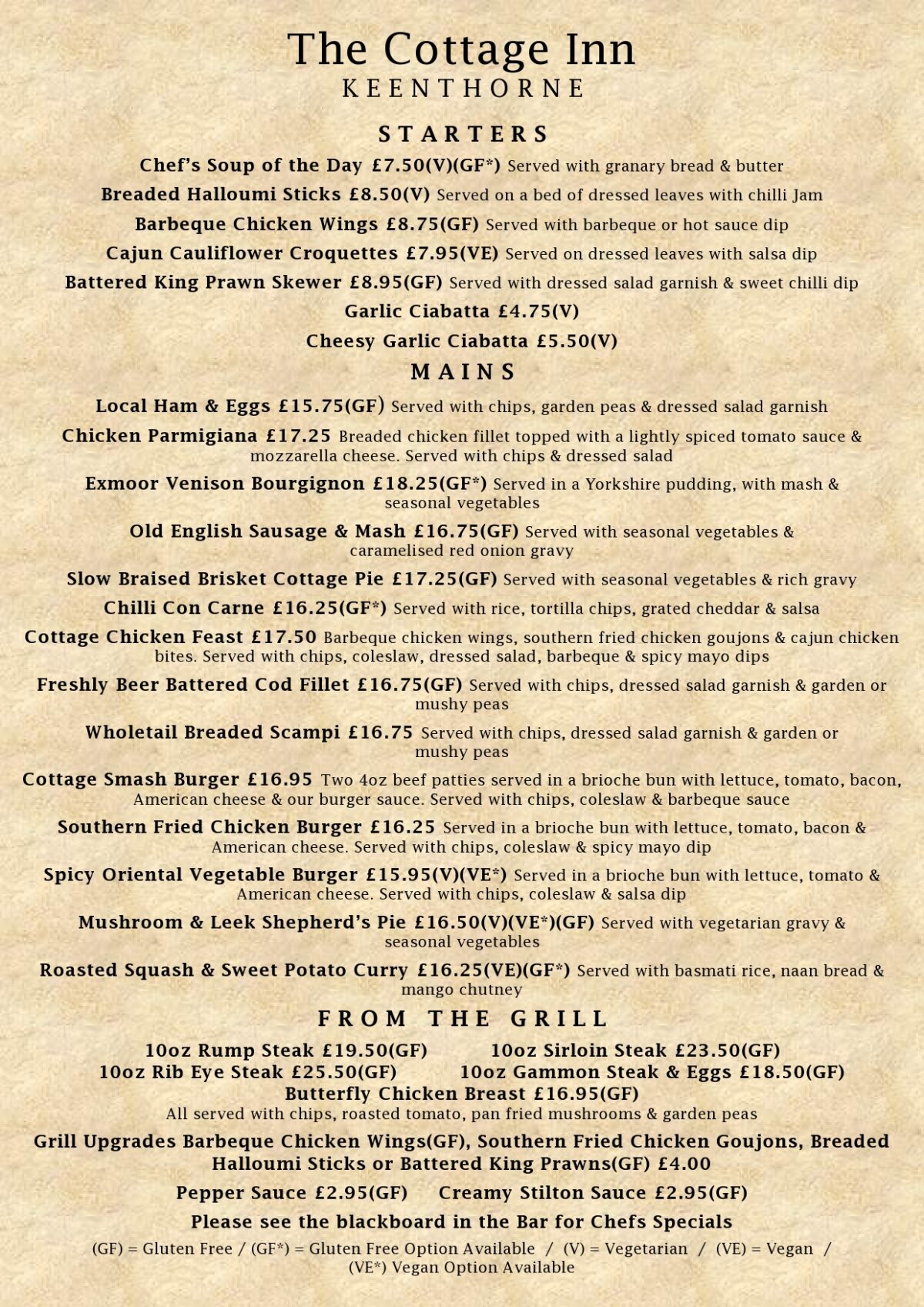Menus - The Cottage Inn